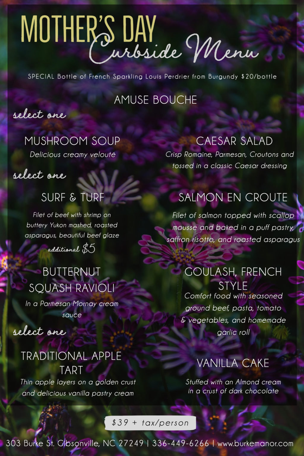 Special Mother's Day Menu for Sunday, May 10th - The Burke Manor Inn ...